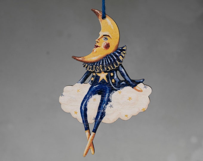 Wooden Moon on a Cloud Hanging Decoration. Charlie Moon, Made in the UK ...