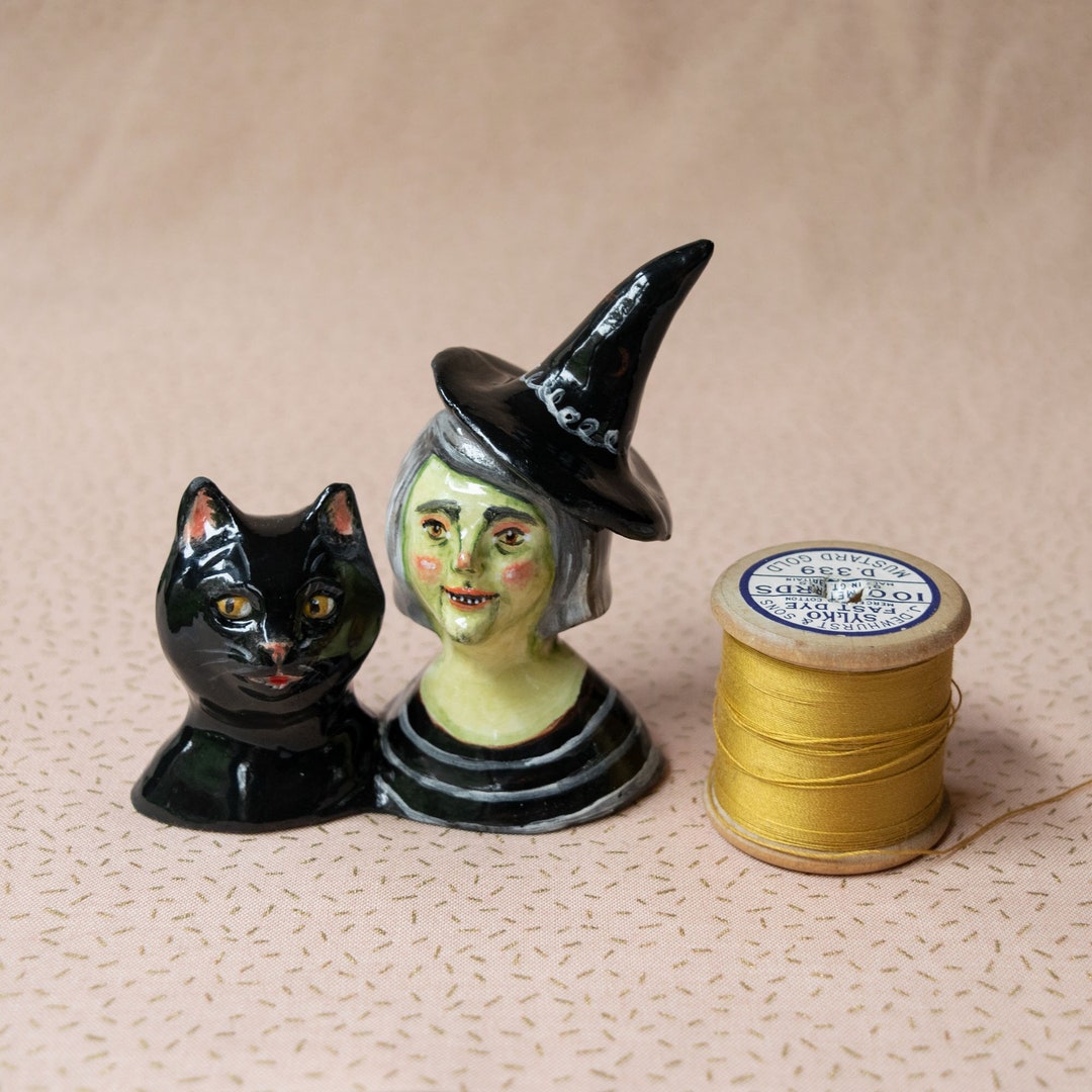 Ceramic Witch With Black Cat Figurine. One of a Kind Halloween - Etsy