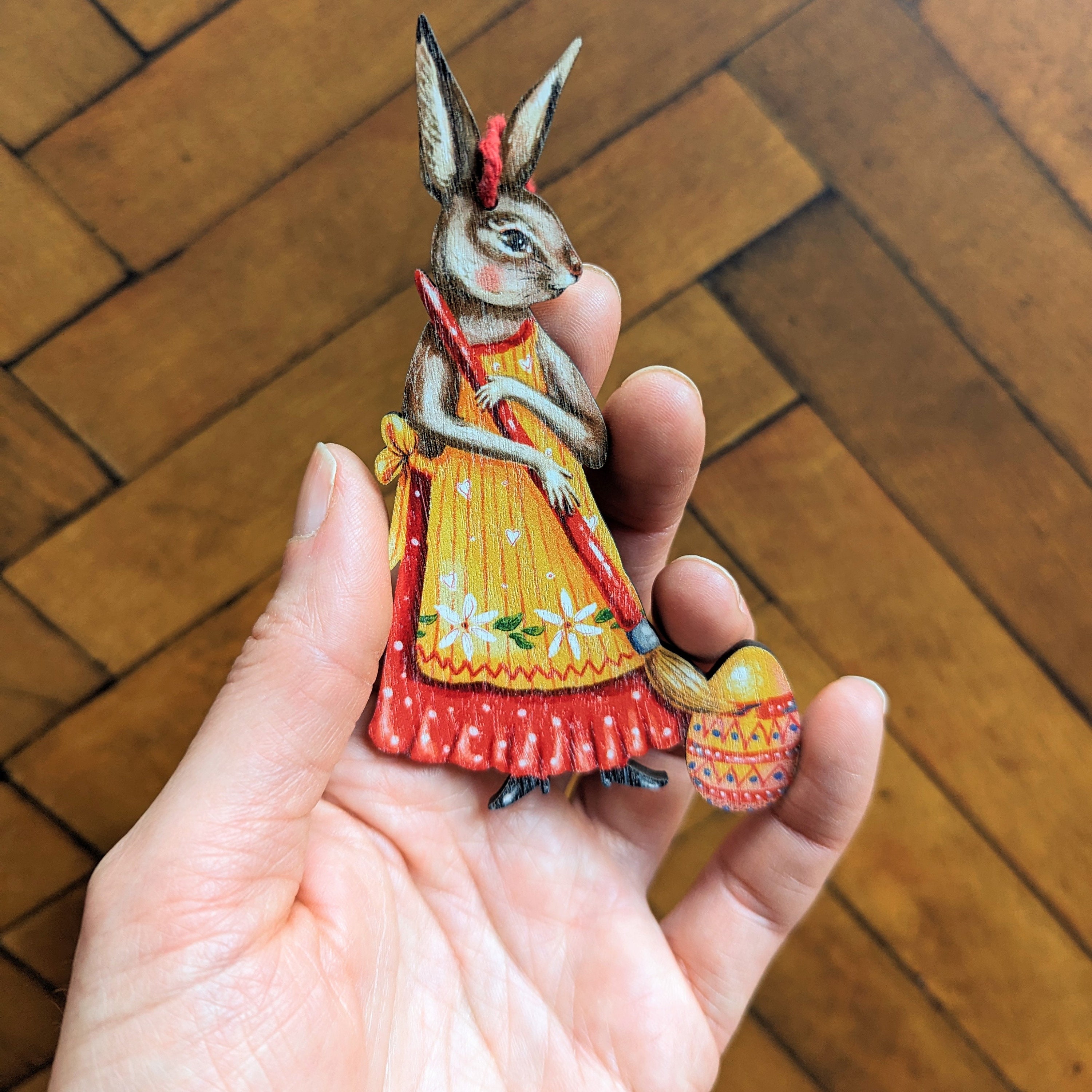 Easter Hanging Ornament Made From Wood, Featuring a Rabbit Painting an ...