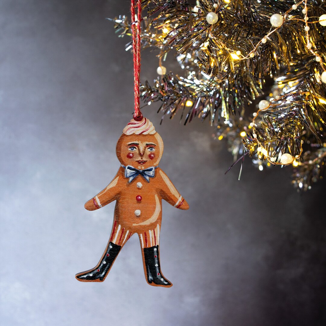 Wooden Gingerbread Man Christmas Tree Ornament. Vintage Style Christmas ...