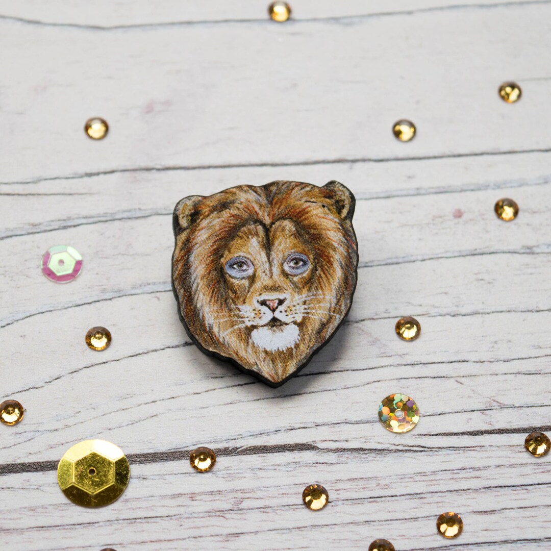 Lion Badge Pin Made From Laser Cut Wood - Etsy UK