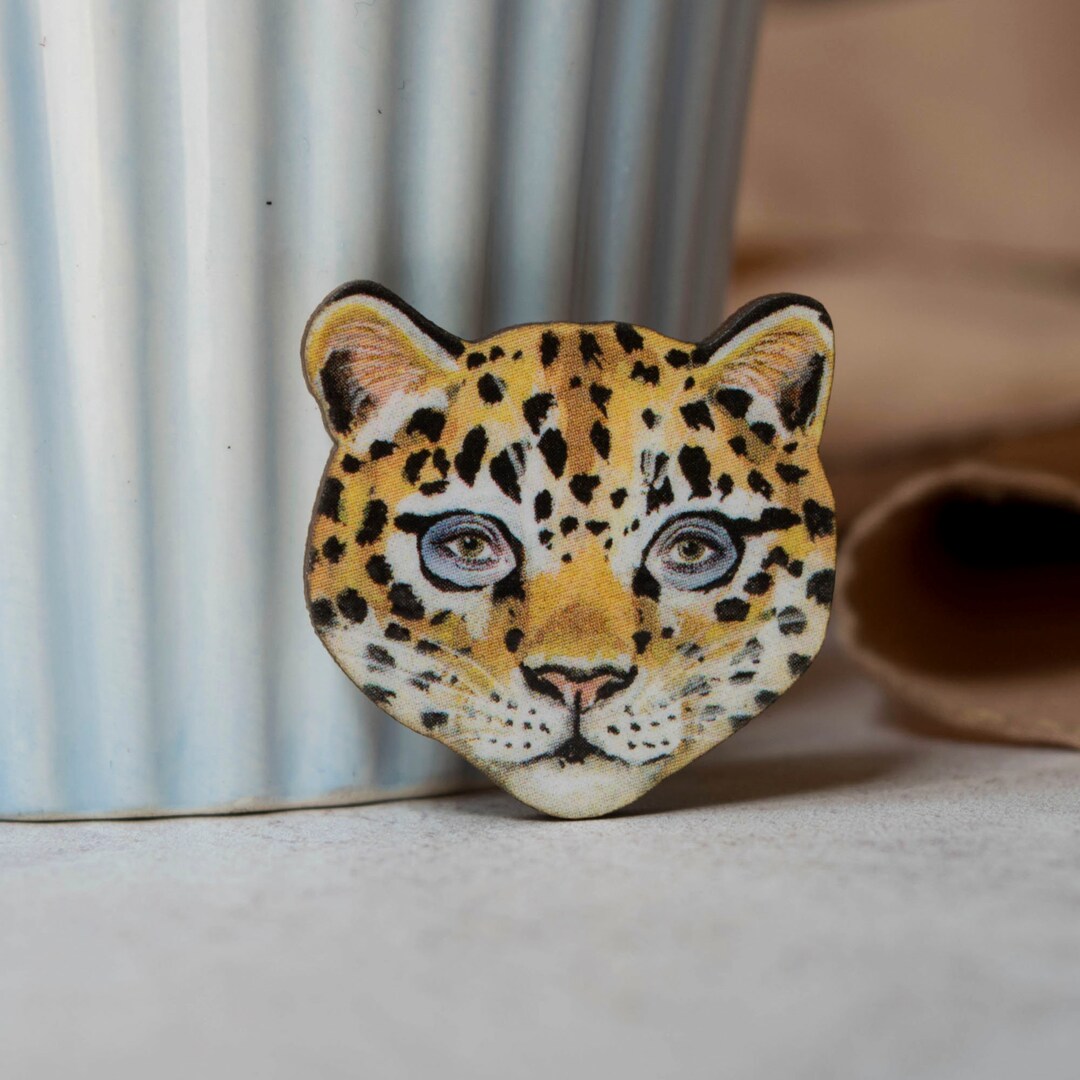 Leopard Badge Pin, Made From Laser Cut Wood. Leopard Jewellery, Leopard ...