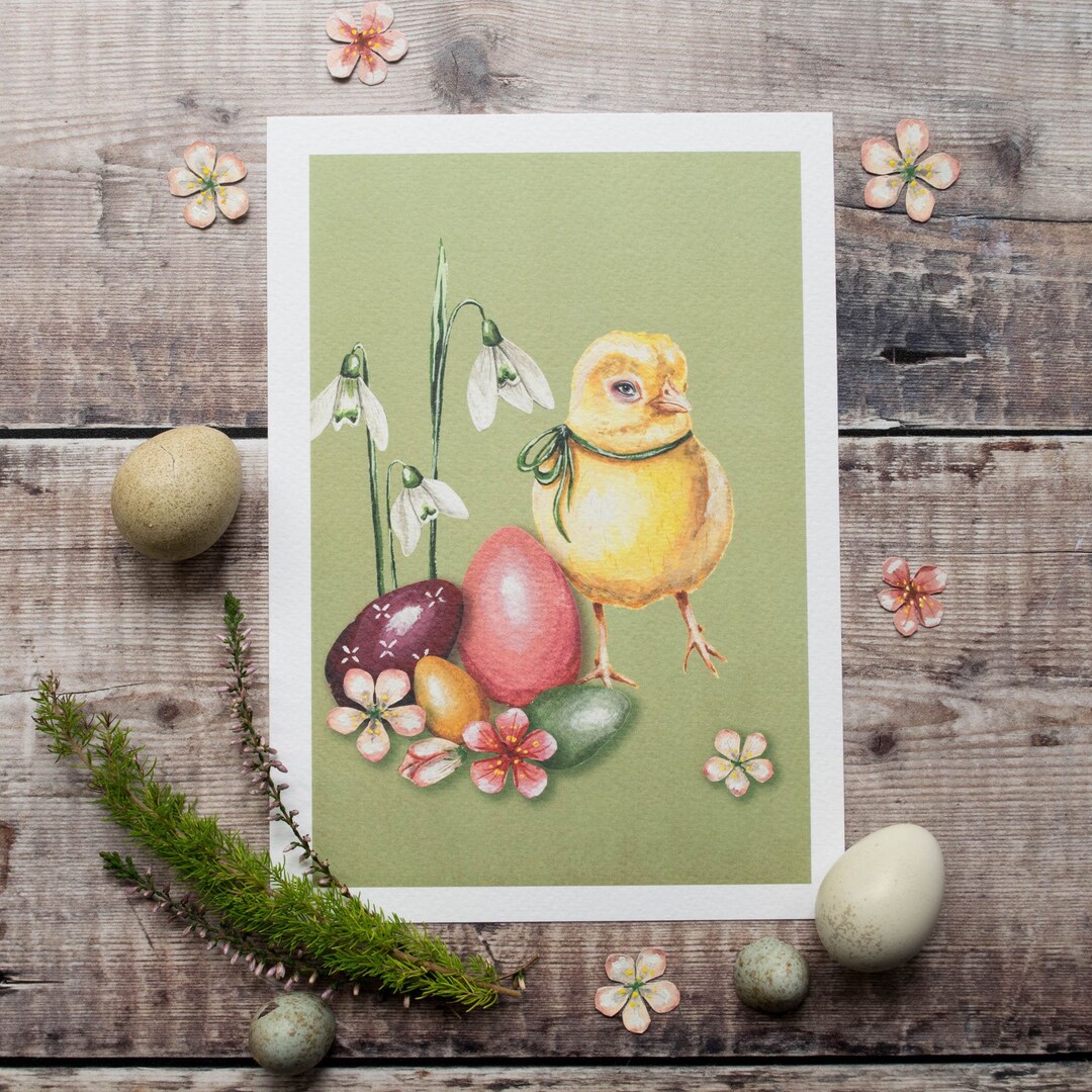 Little Chick Paper Art Print, A5 in Size. Vintage Style Illustration - Etsy