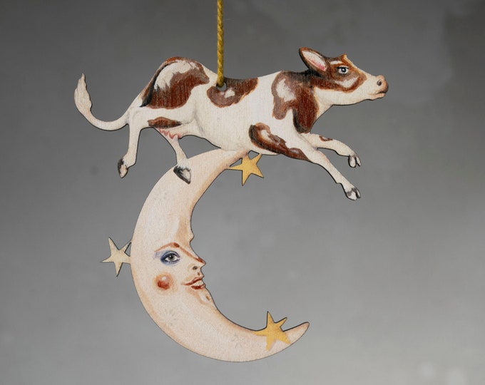 Cow Jumped Over the Moon Wooden Hanging Ornament. Double - Etsy UK