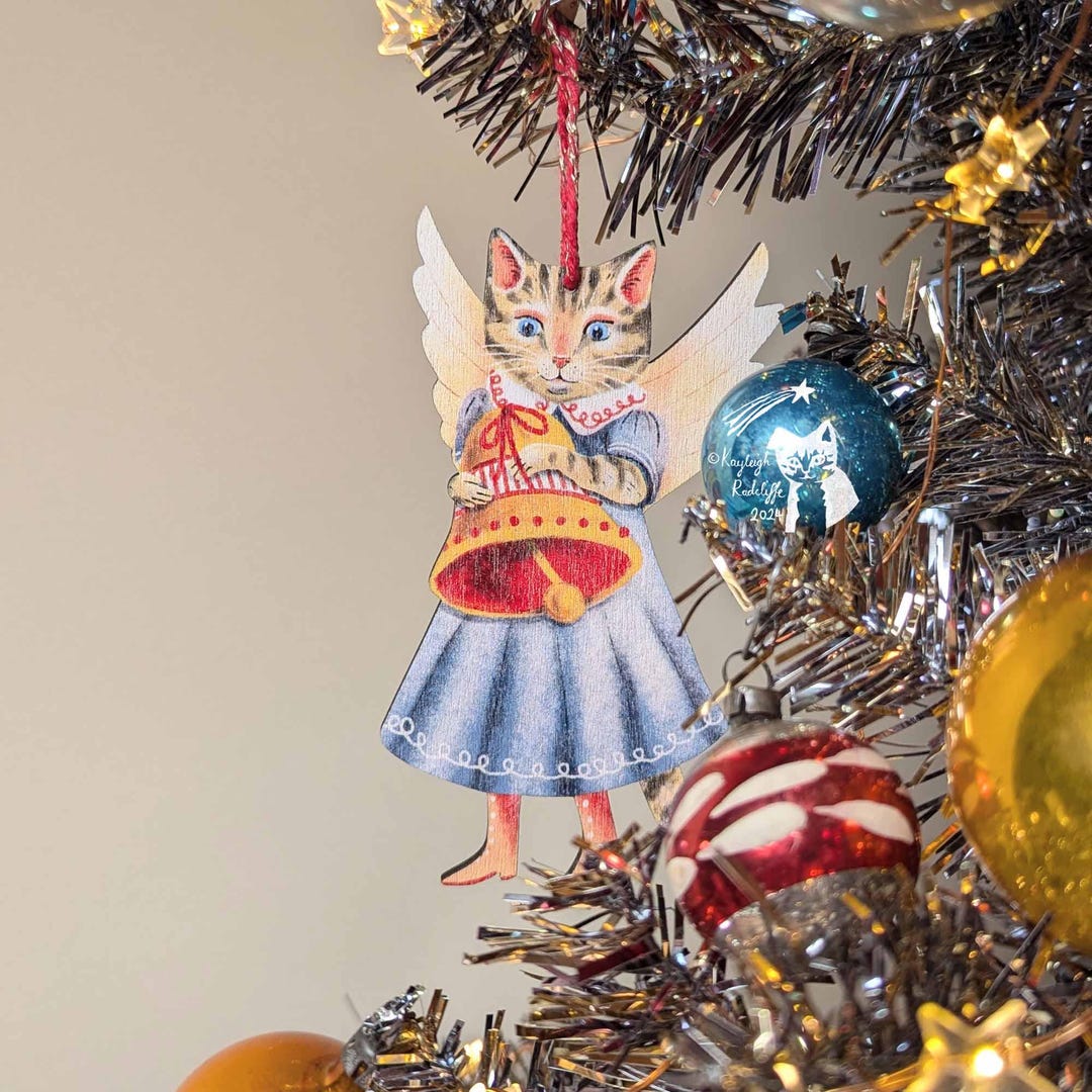 Cat Angel Christmas Tree Decoration, Made From Wood. Unique Artwork by ...