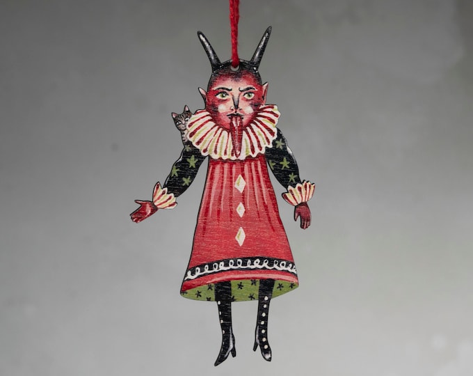 Illustrated Wooden Hanging Decoration of a Devil Called Rowan. - Etsy