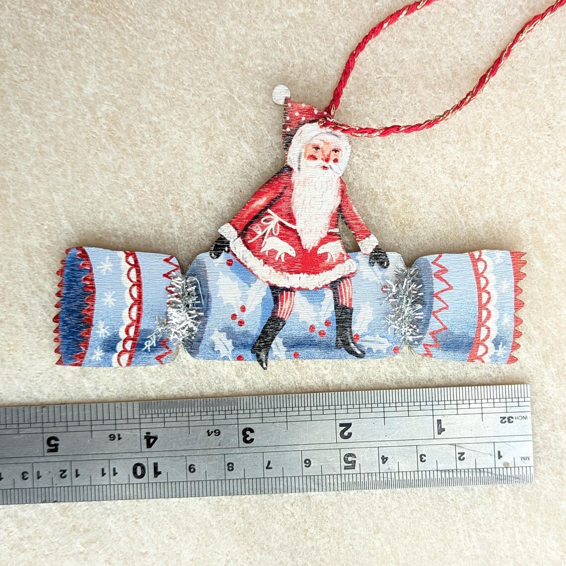 Santa on Cracker Hanging Decoration With Gold and Silver Hand ...