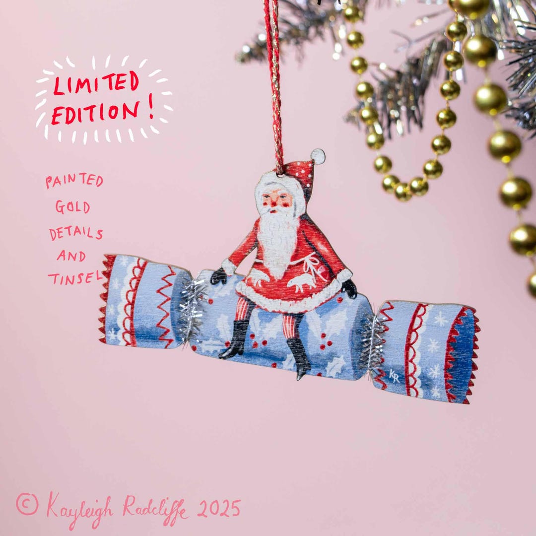 Santa on Cracker Hanging Decoration With Gold and Silver Hand ...