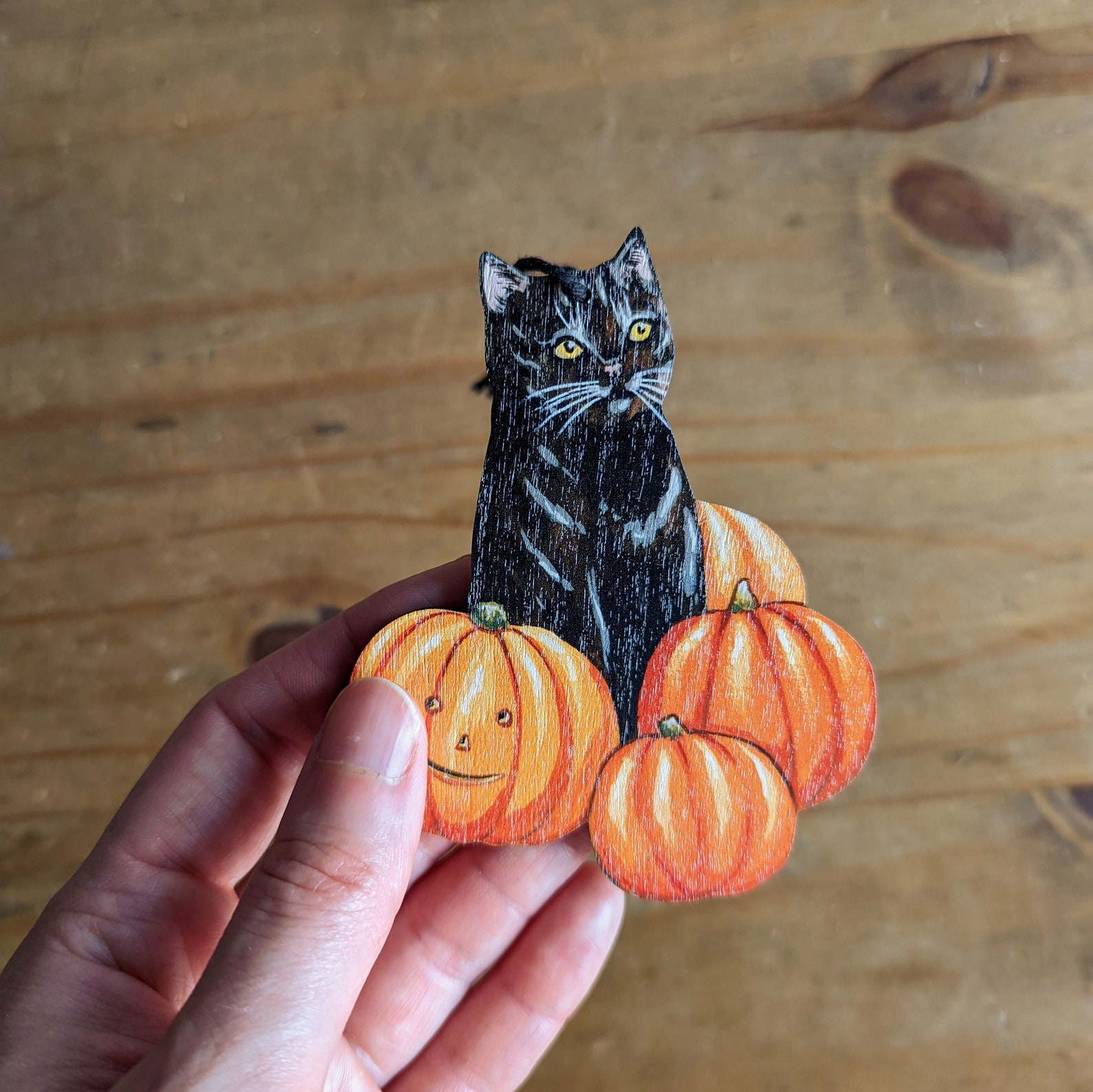 Black Cat in a Pumpkin Patch Halloween Hanging Ornament. - Etsy