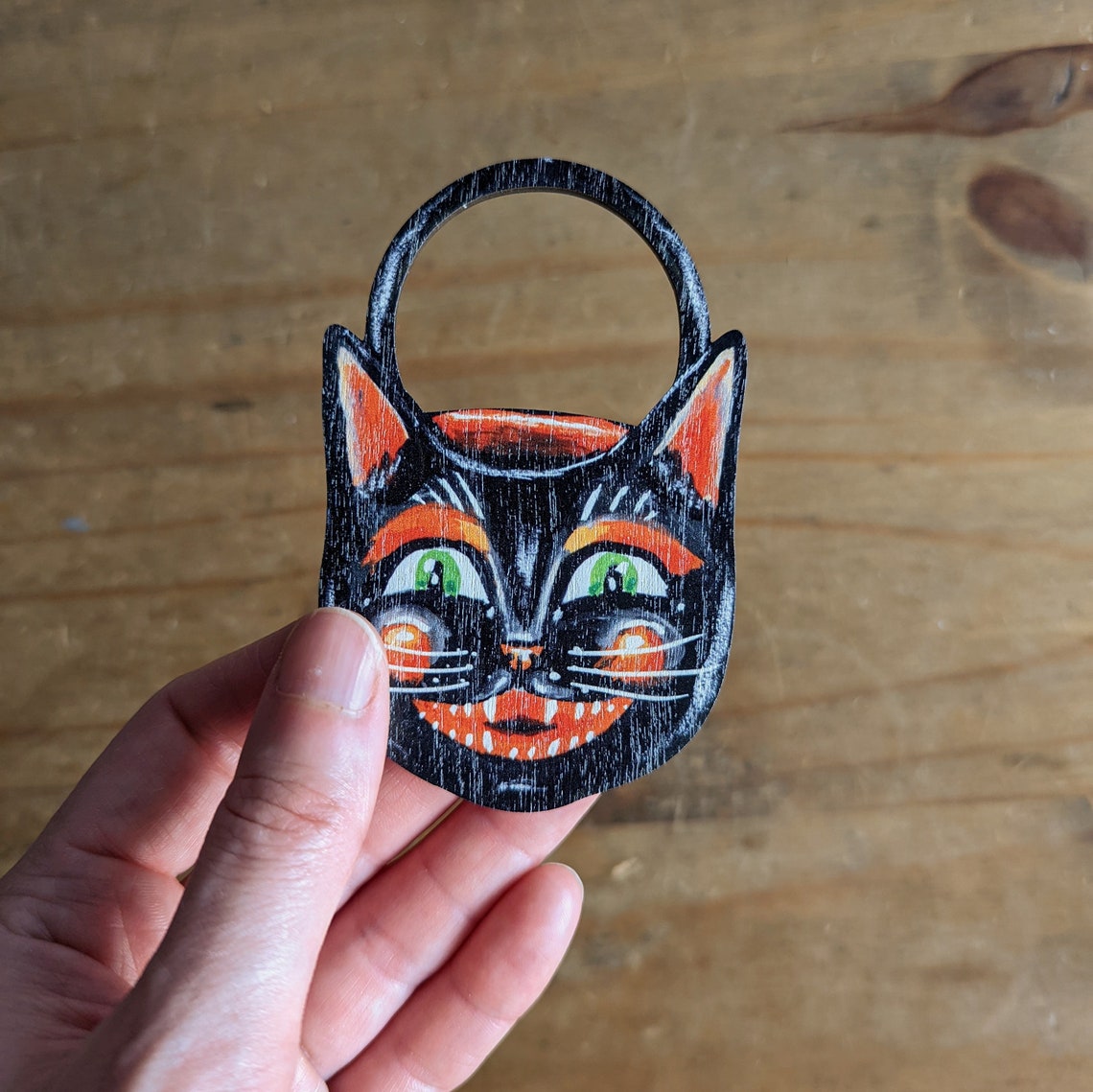 Vintage Style Halloween Cat Bucket Wooden Hanging Decoration. - Etsy