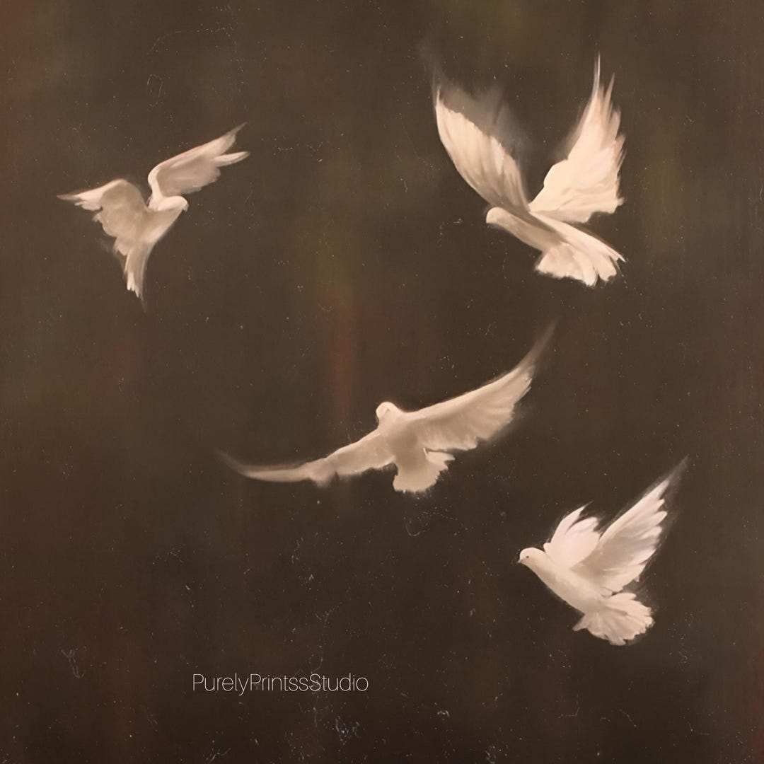 Elegant White Doves in Flight -- Serene Nature Wall Art Print Vintage ...