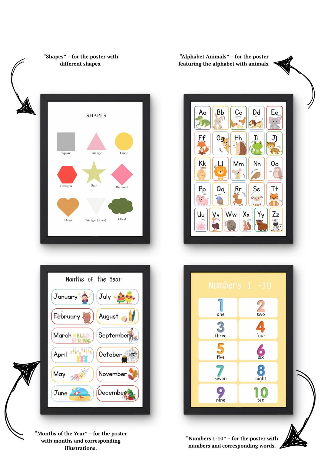 Educational Posters, Neutral Kids Room,educational Kids Wall Art Set ...