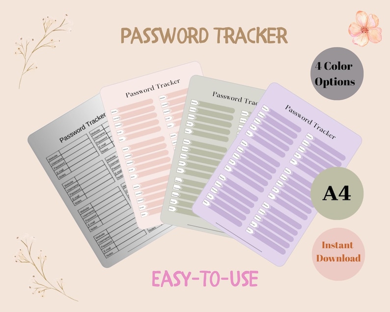 Password Tracker – Printable & Editable | Habit Organizer | Password ...