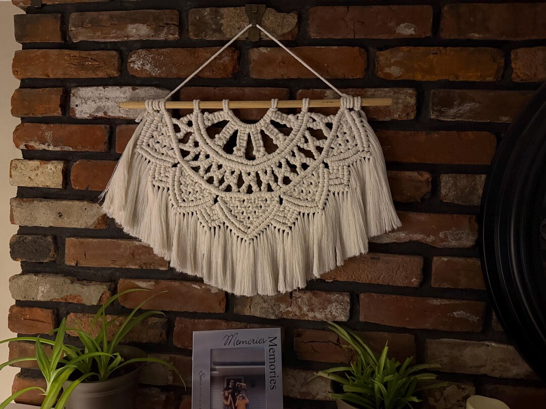 Boho Macrame Half Mandala Wall Hanging, Handmade Fiber Art on Wooden ...
