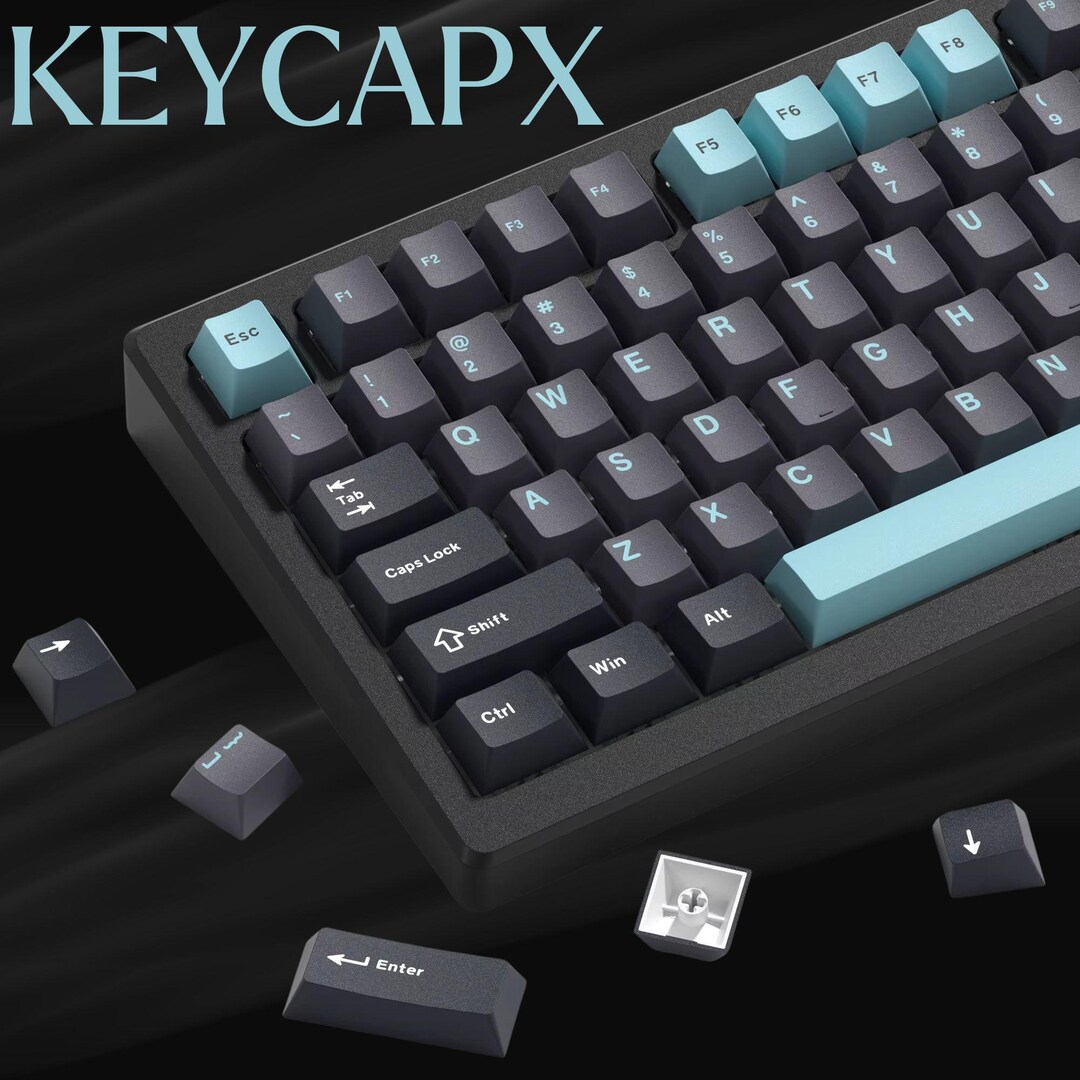 Retro Grey & Blue Keycap Set – 138 Keys PBT Double-shot Cherry Profile ...
