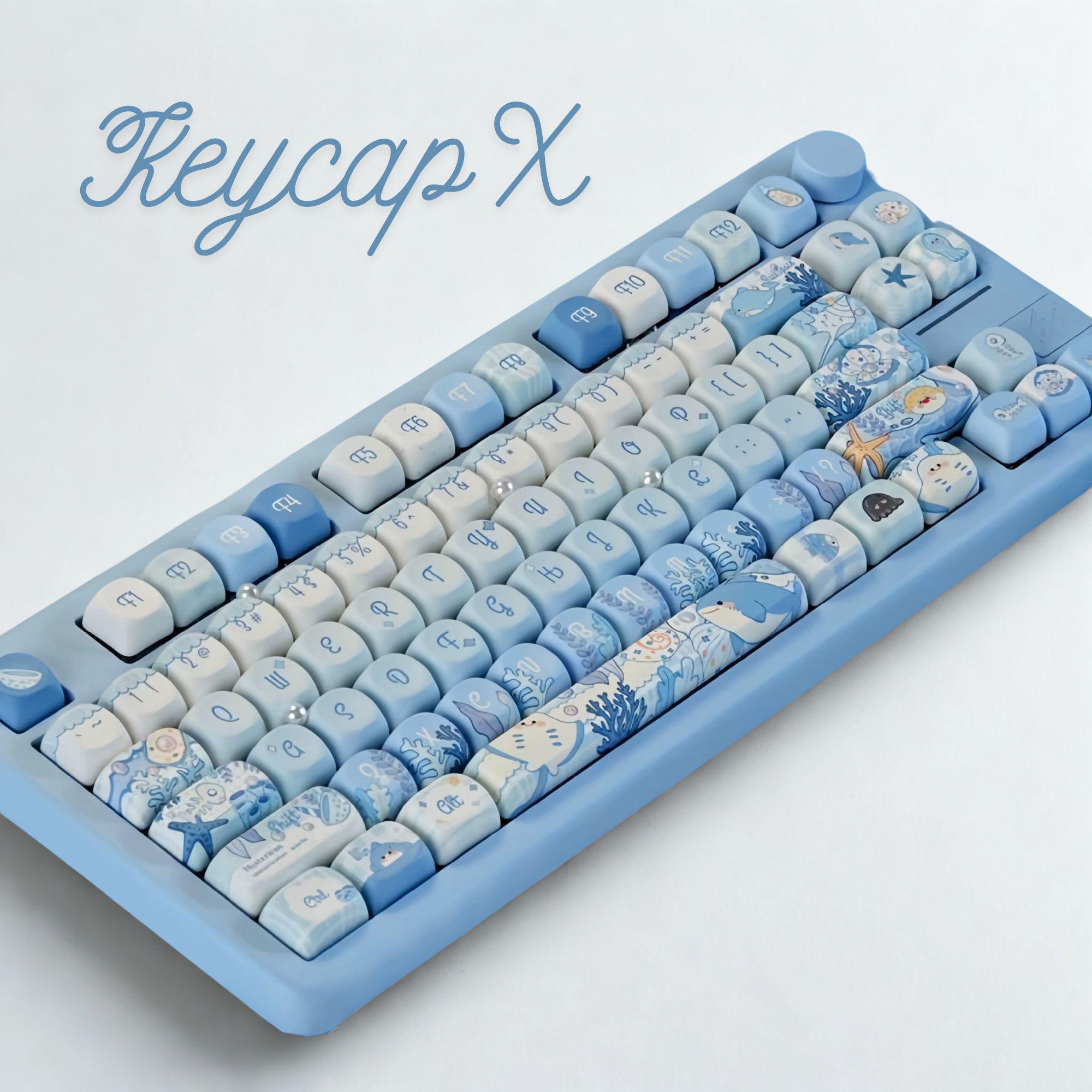 Blue Sea Cute Keycap Set MOA 130 Keys: Kawaii Ocean PBT, Five-sided Dye ...
