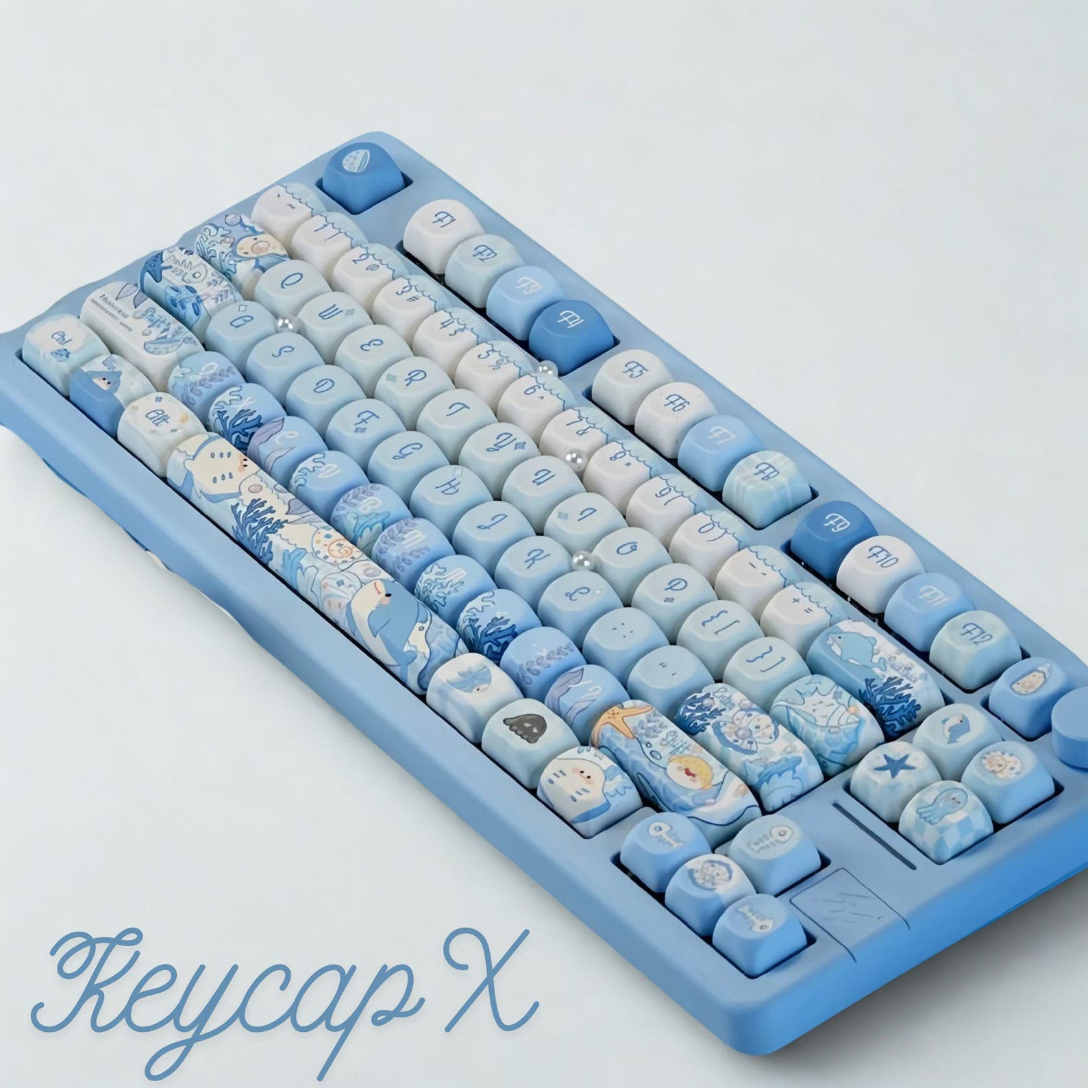 Blue Sea Cute Keycap Set MOA 130 Keys: Kawaii Ocean PBT, Five-sided Dye ...