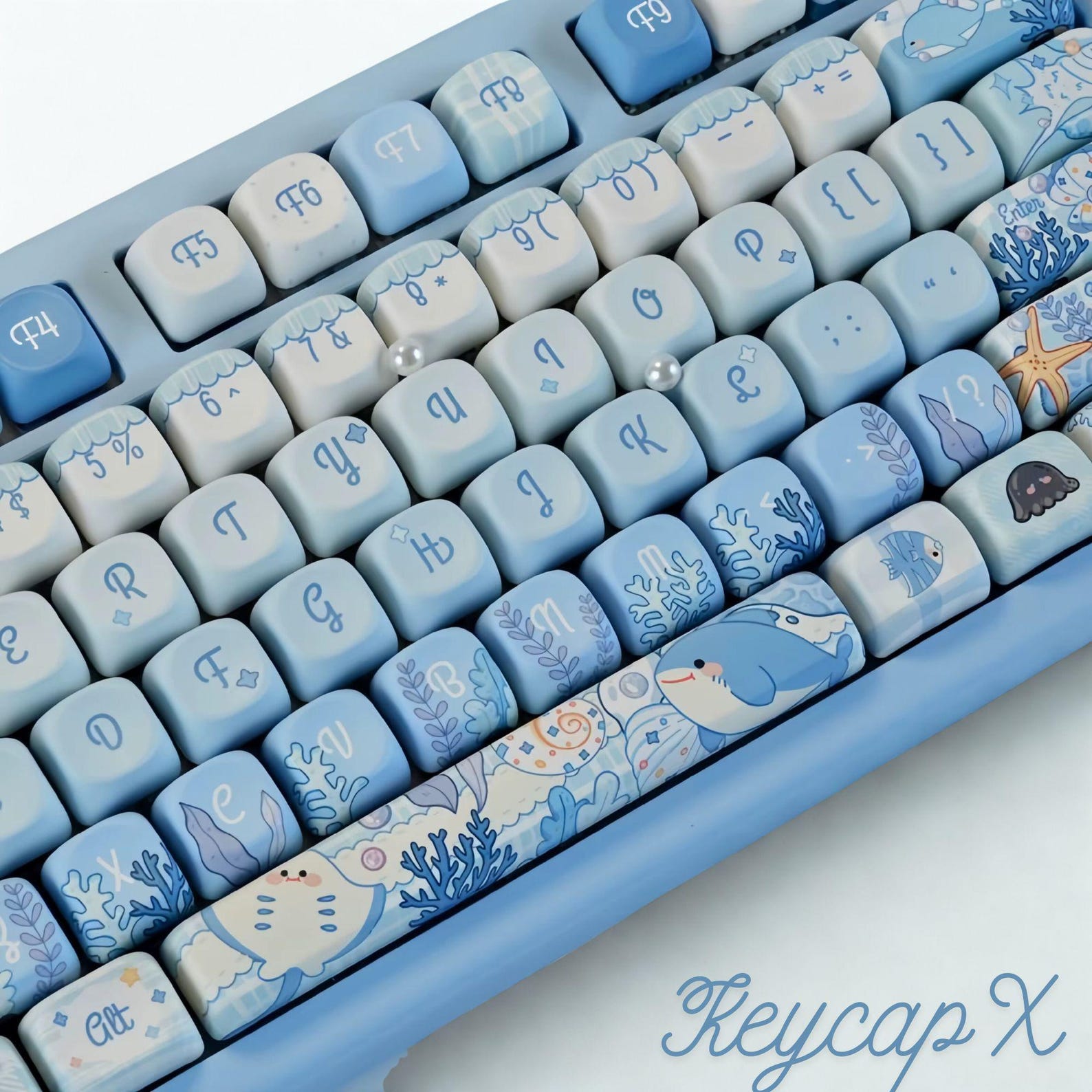 Blue Sea Cute Keycap Set MOA 130 Keys: Kawaii Ocean PBT, Five-sided Dye ...