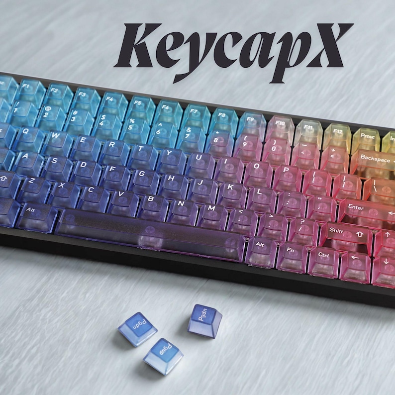 Rainbow Gradient Keycap Set: Transparent PC Cherry Profile, RGB Backlit ...