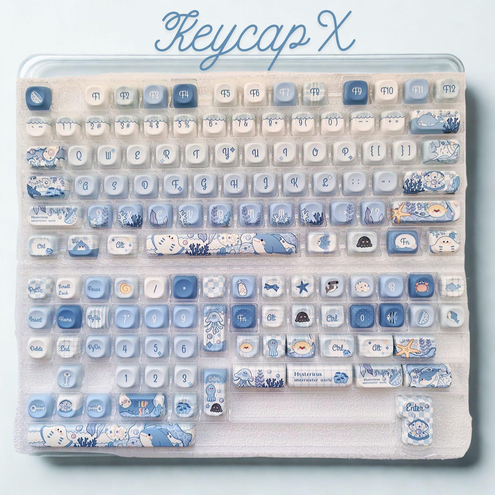 Blue Sea Cute Keycap Set MOA 130 Keys: Kawaii Ocean PBT, Five-sided Dye ...