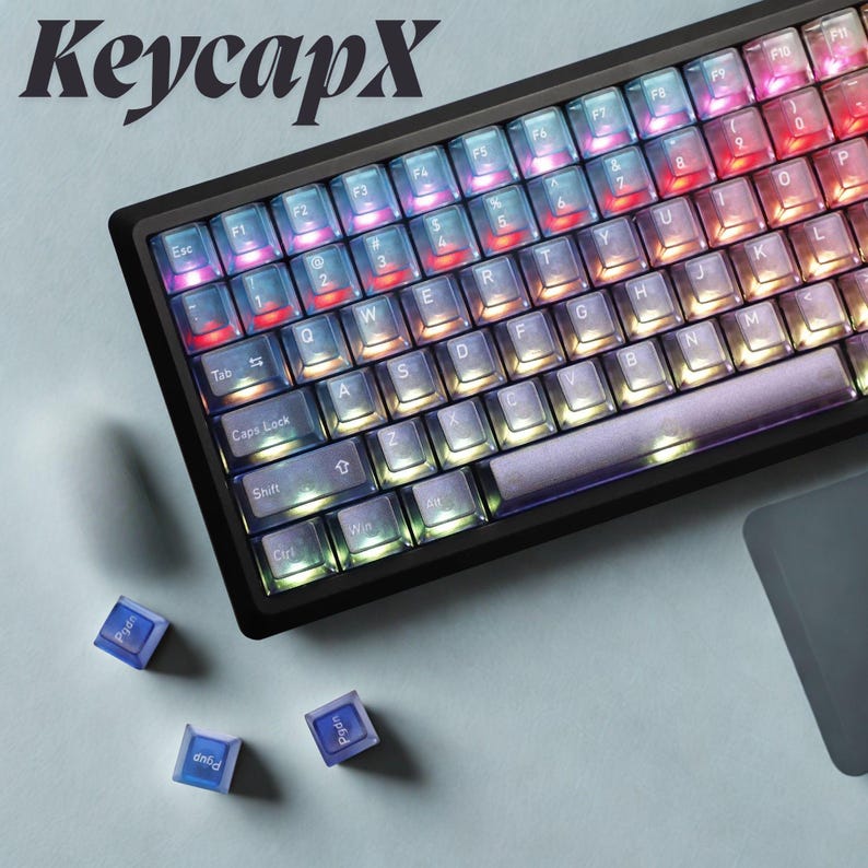 Rainbow Gradient Keycap Set: Transparent PC Cherry Profile, RGB Backlit ...