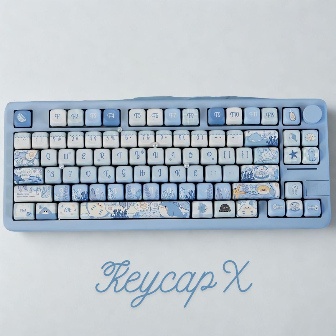 Blue Sea Cute Keycap Set MOA 130 Keys: Kawaii Ocean PBT, Five-sided Dye ...