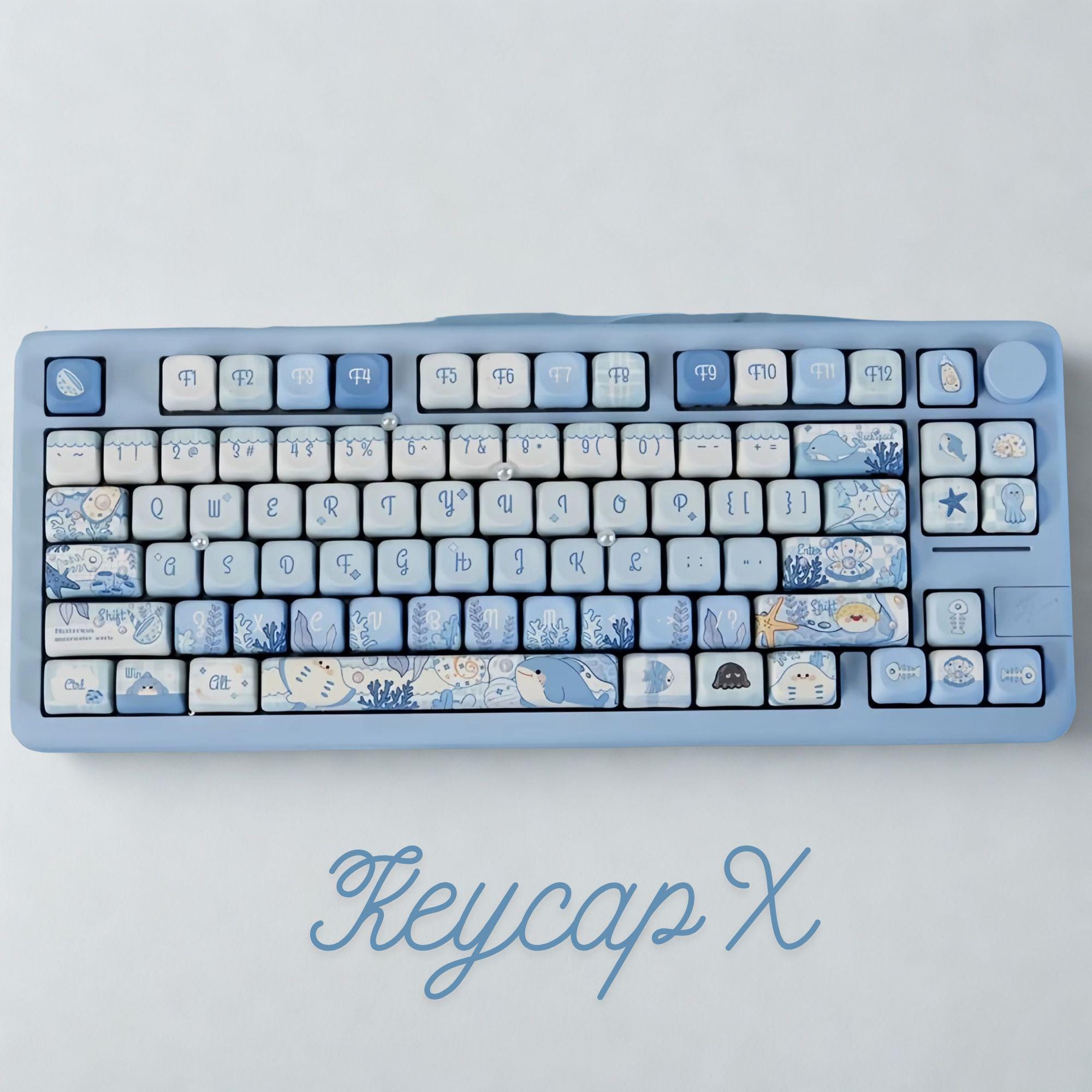 Blue Sea Cute Keycap Set MOA 130 Keys: Kawaii Ocean PBT, Five-sided Dye ...