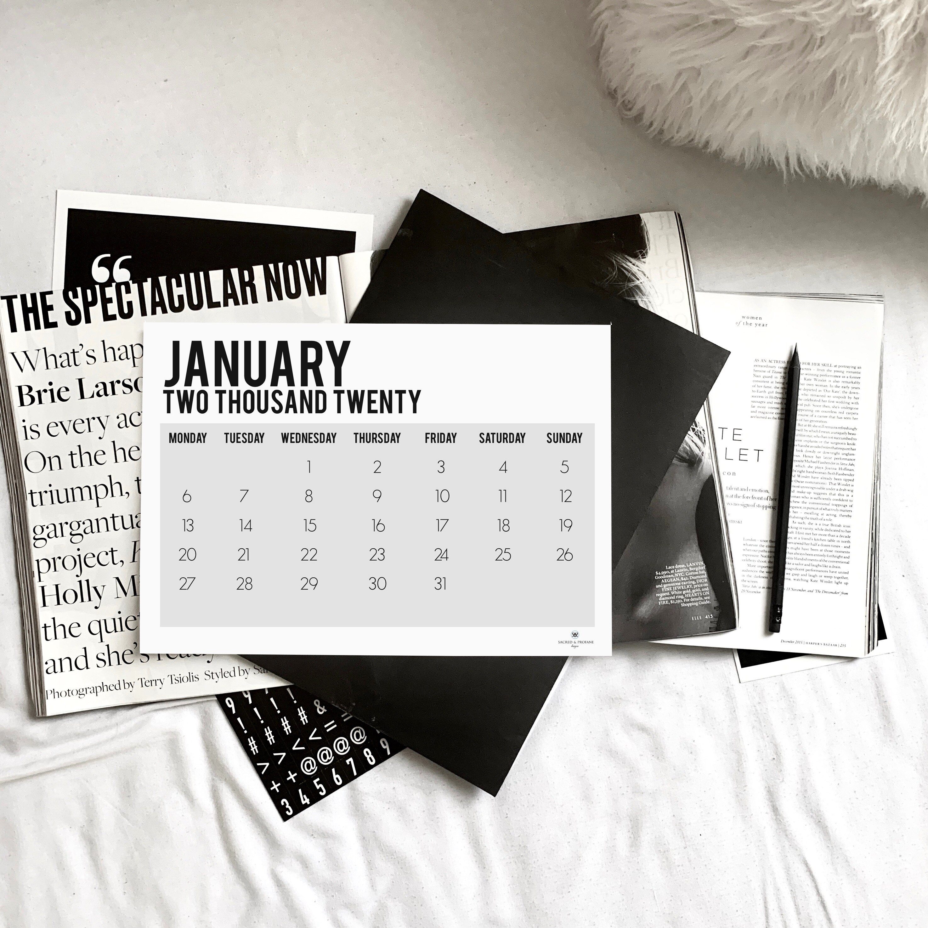Two Thousand Twenty Calendar Gray Printable Calendar 2020 | Etsy