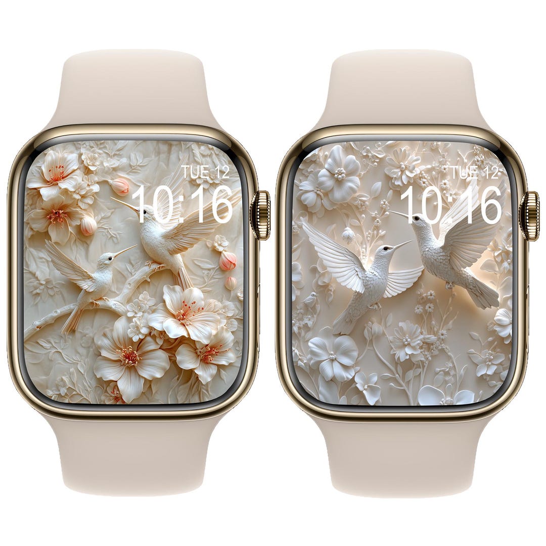 Apple Watch Face Floral 3D Hummingbirds With Beige-colored Flowers ...