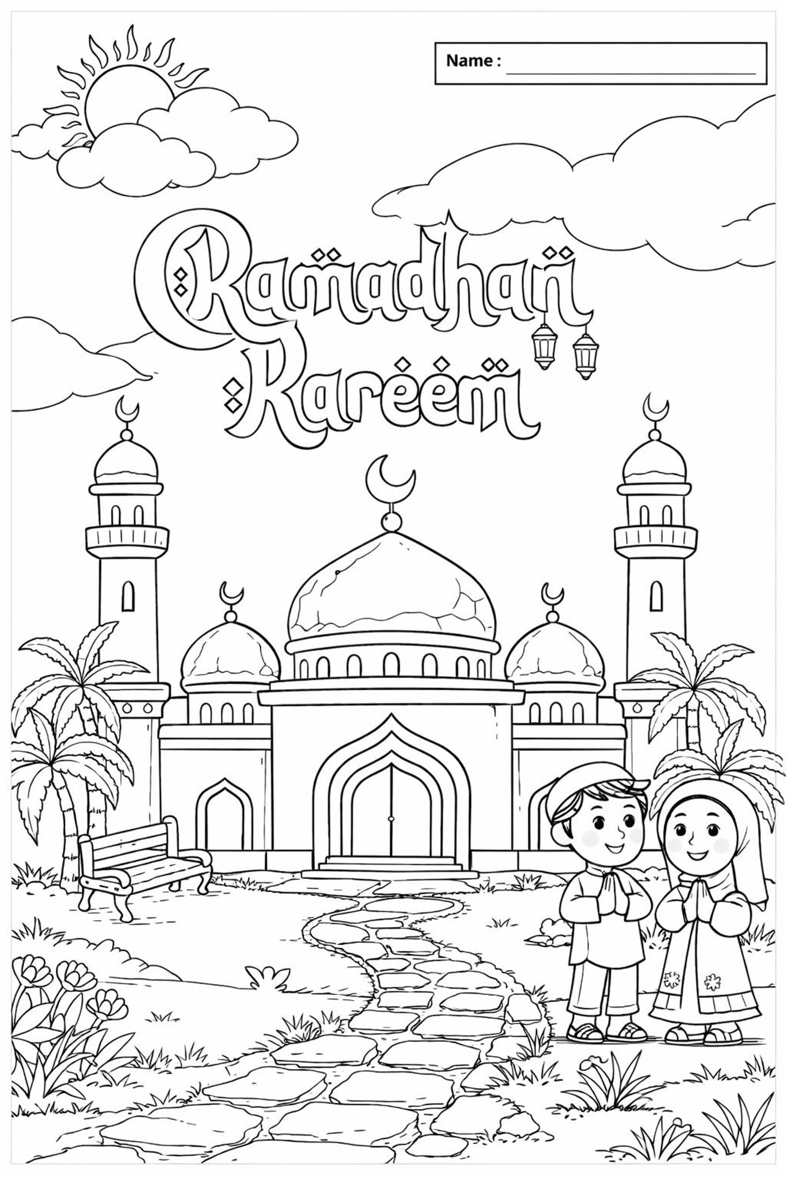 Ramadan Kareem Coloring Page for Kids – Islamic Mosque Printable ...