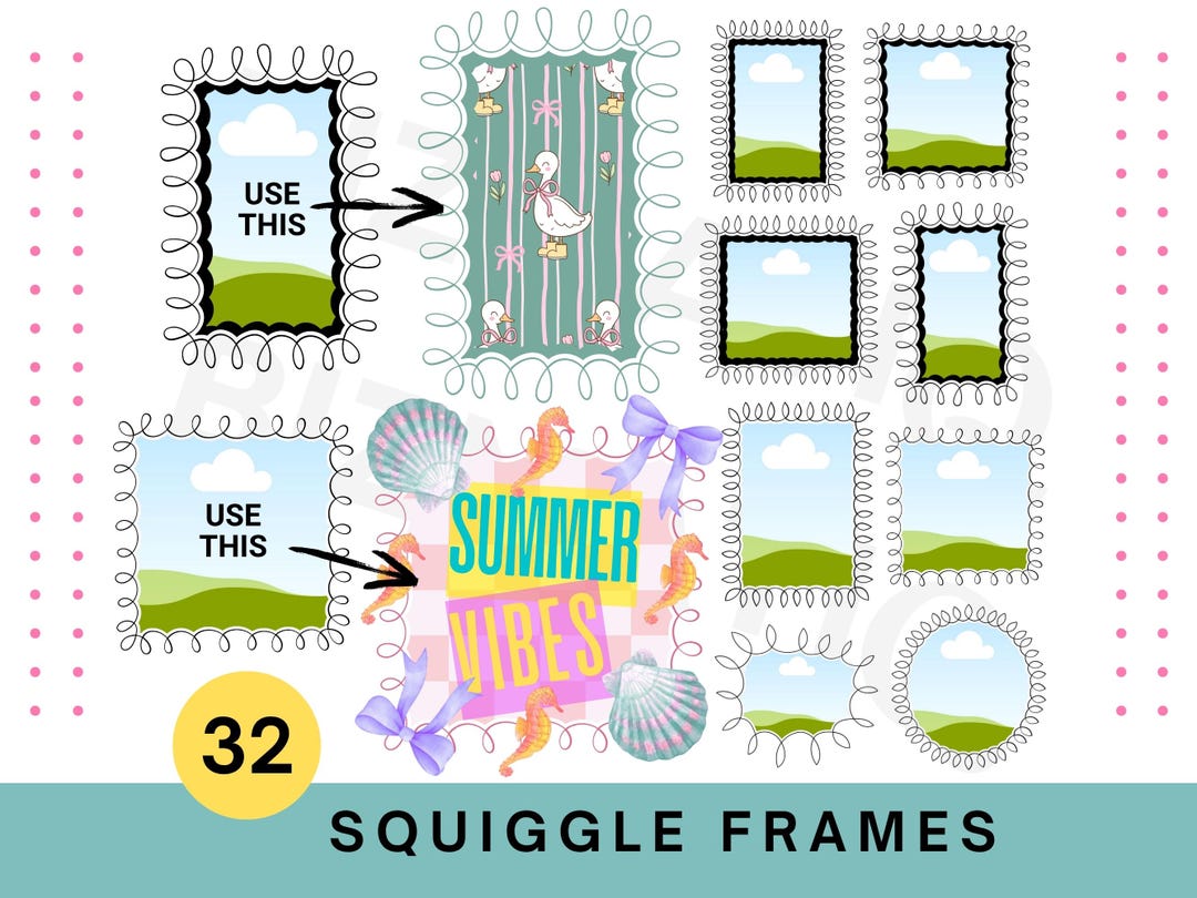 32 Editable Canva Border Frames BUNDLE Custom Squiggle Square Frames ...