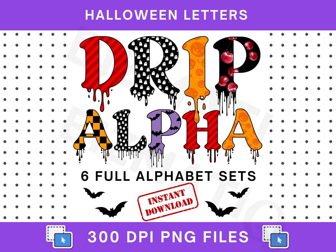 Doodle Alphabet Bundle Dripping Letters PNG Halloween Drip Alpha Set ...