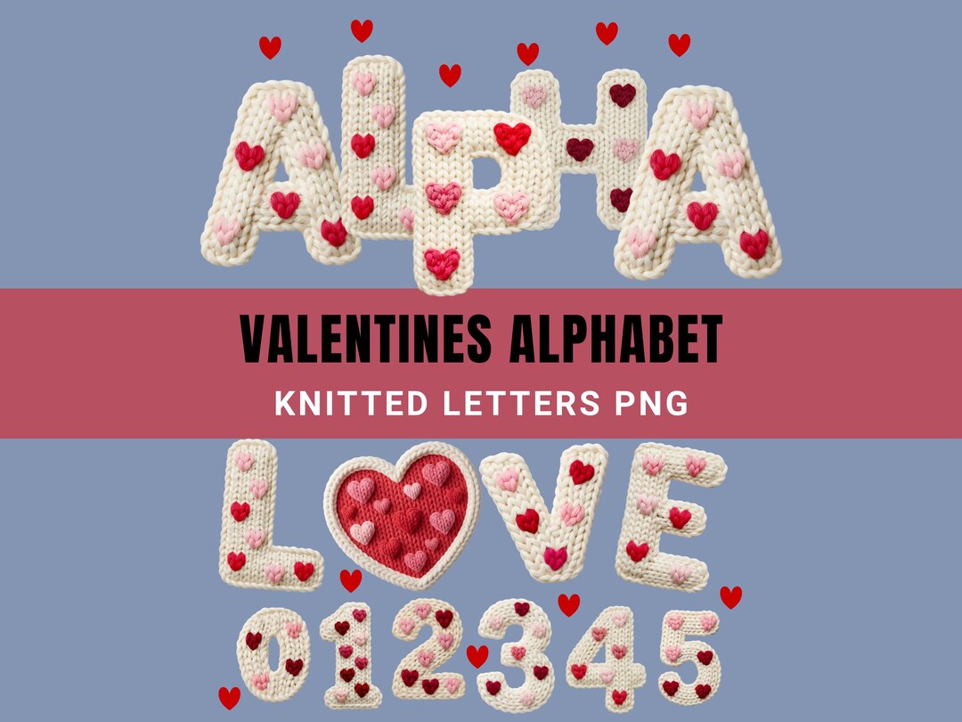 Valentines Knitted Alphabet PNG Font Bundle, 3D Crochet Letters With ...