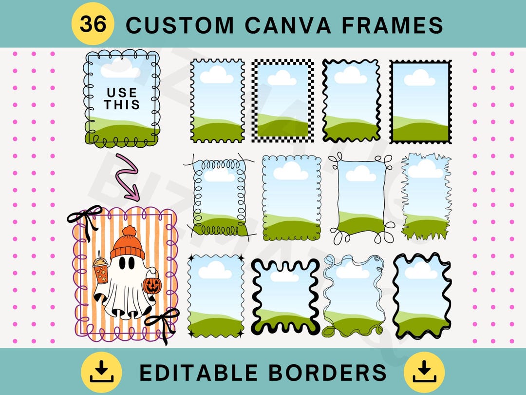 36 Editable Canva Frame Template Drag & Drop Canva Frames Bundle Doodle ...