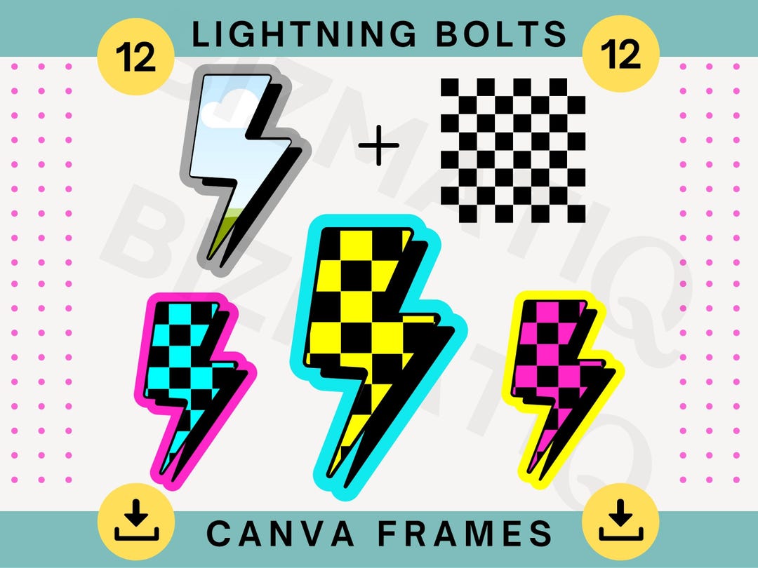 Custom Doodle Lightning Bolt Editable CANVA Frame Bundle Thunder Bolt ...