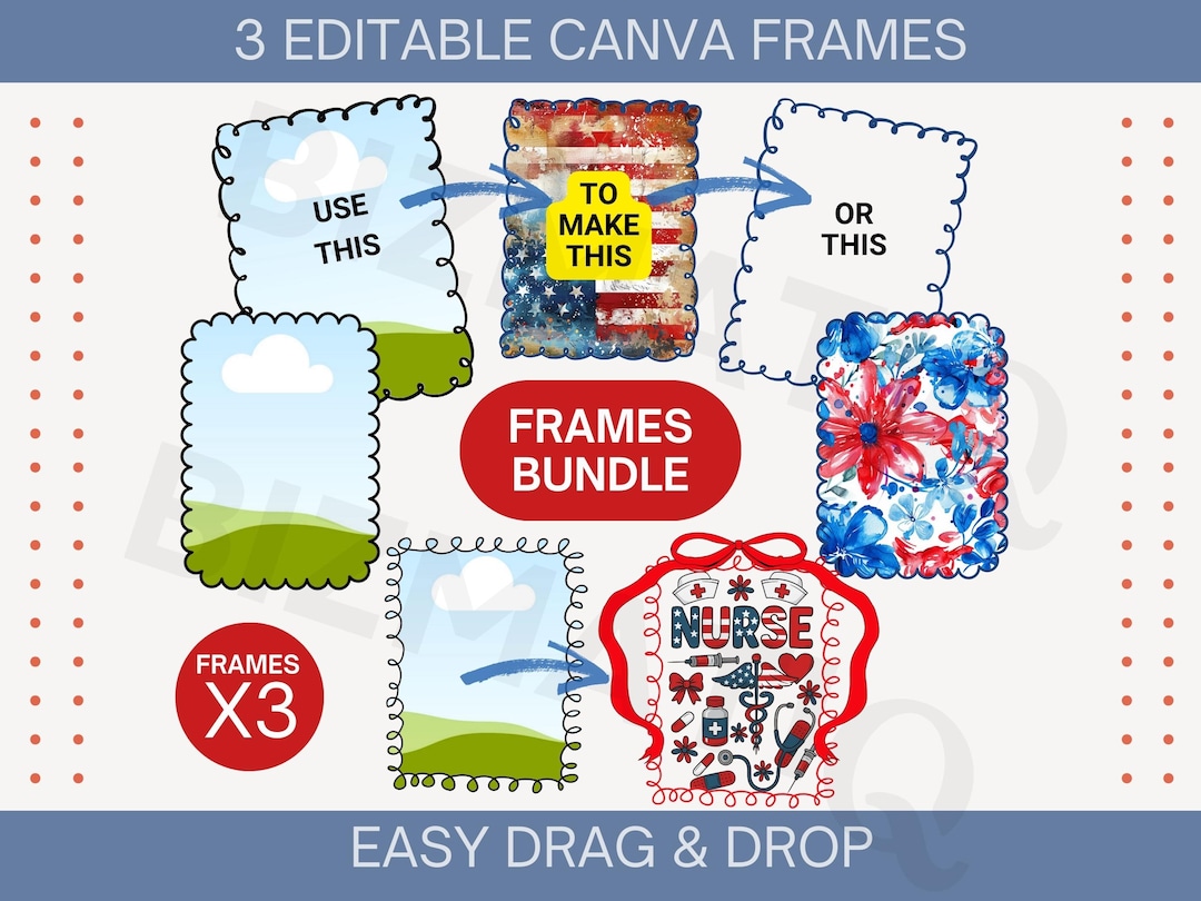 Editable Border Frames BUNDLE Custom Wavy Border Canva Frame Template ...