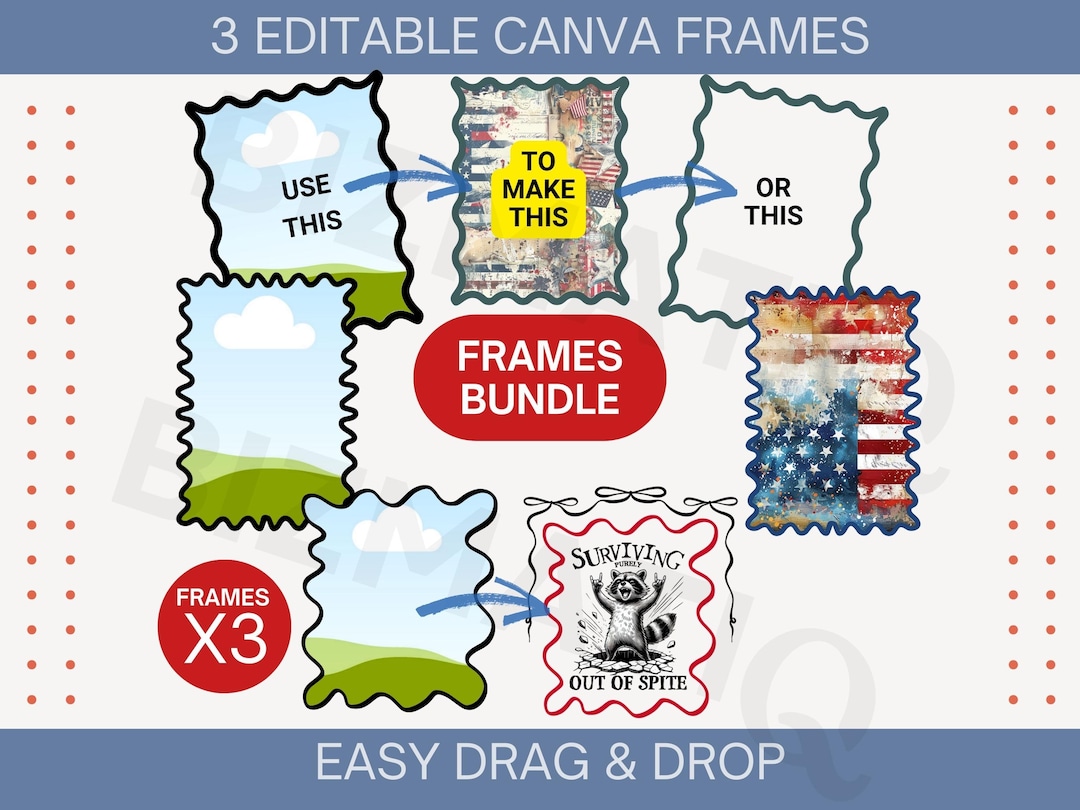 Editable Border Frames BUNDLE Custom Wavy Border Canva Frame Template ...