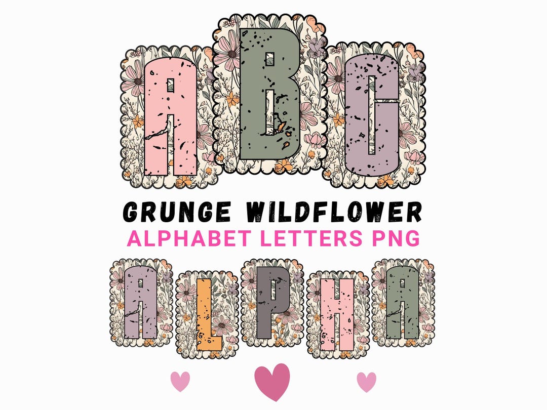 Wildflower Alphabet PNG Set, Floral Letters With Frames, A-Z Letters ...