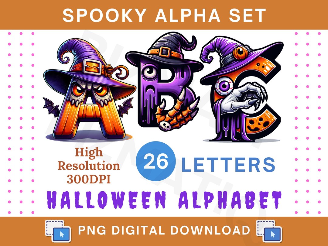 Halloween Alpha Set PNG Bundle Preppy Halloween Alphabet Png Clipart ...