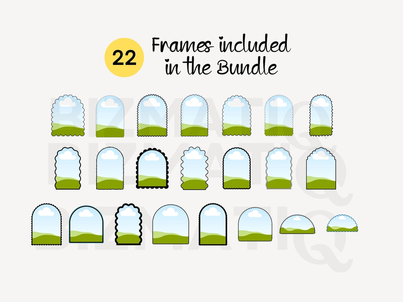 22 Scalloped Frames Bundle Drag & Drop Canva Frame Template Preppy ...