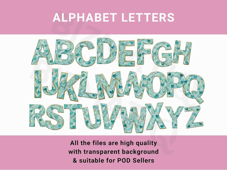 Alpha Letters PNG Oil Brushstroke Texture Valentines Font PNG Bundle ...