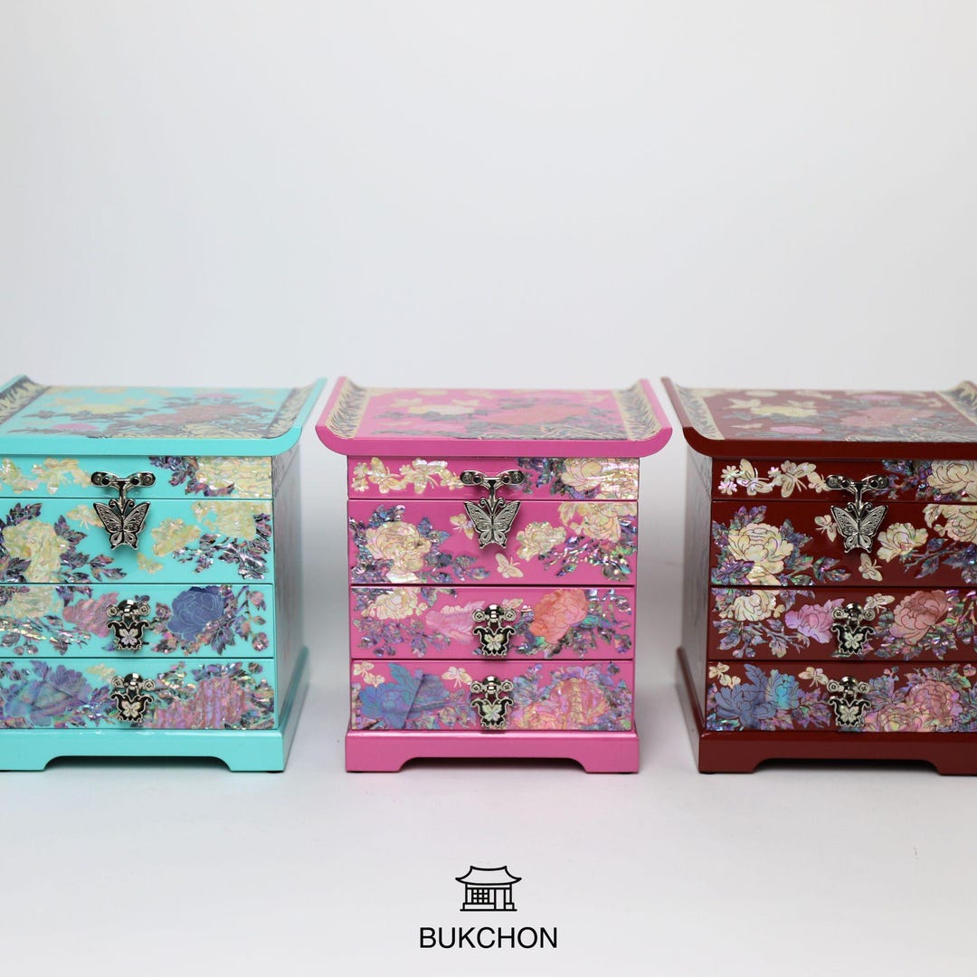 Mother-of-pearl Korean Jewelry Box – Najeonchilgi Art, 3-drawer - Etsy