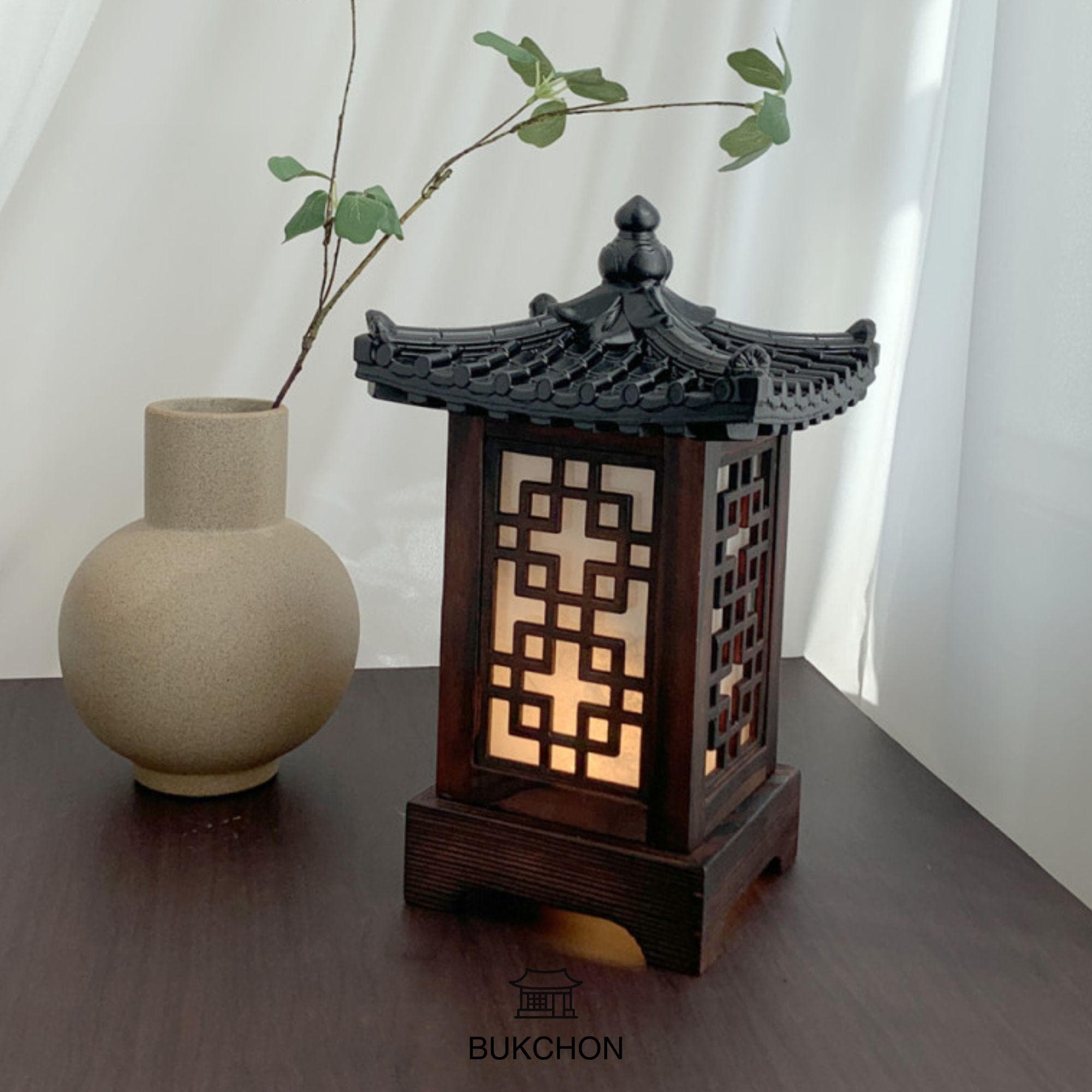 Korean Traditional Hanok Roof Table Lamp – Wooden Lattice Design Mood ...