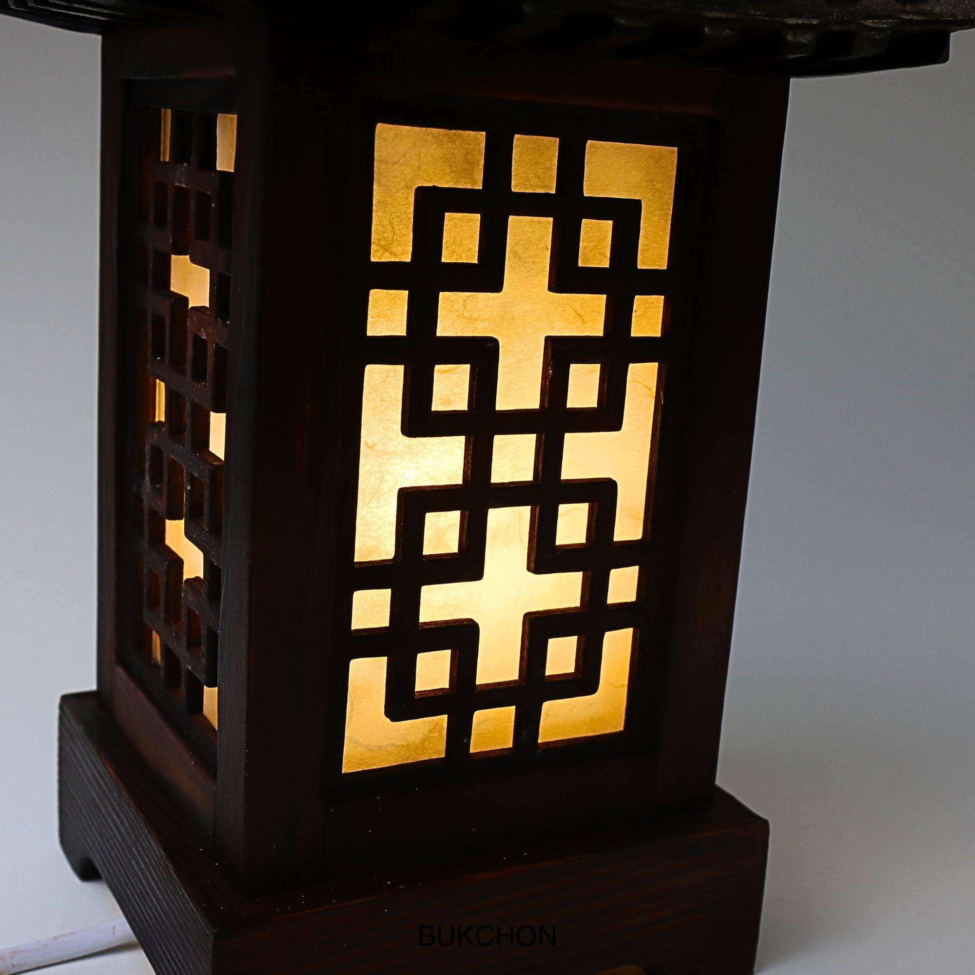 Korean Traditional Hanok Roof Table Lamp – Wooden Lattice Design Mood ...
