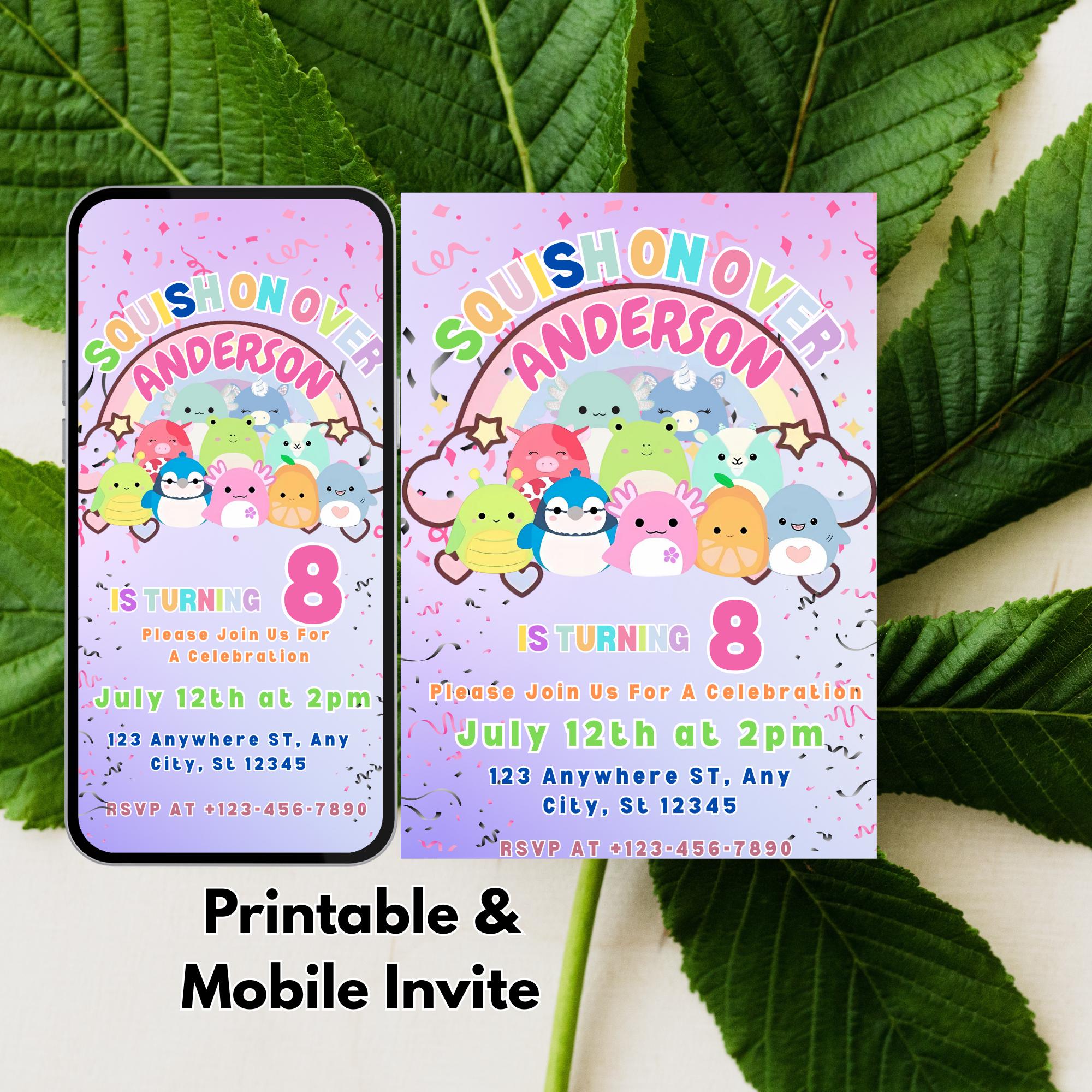 Editable Squishmallow Birthday Invitation: Printable Party Template ...