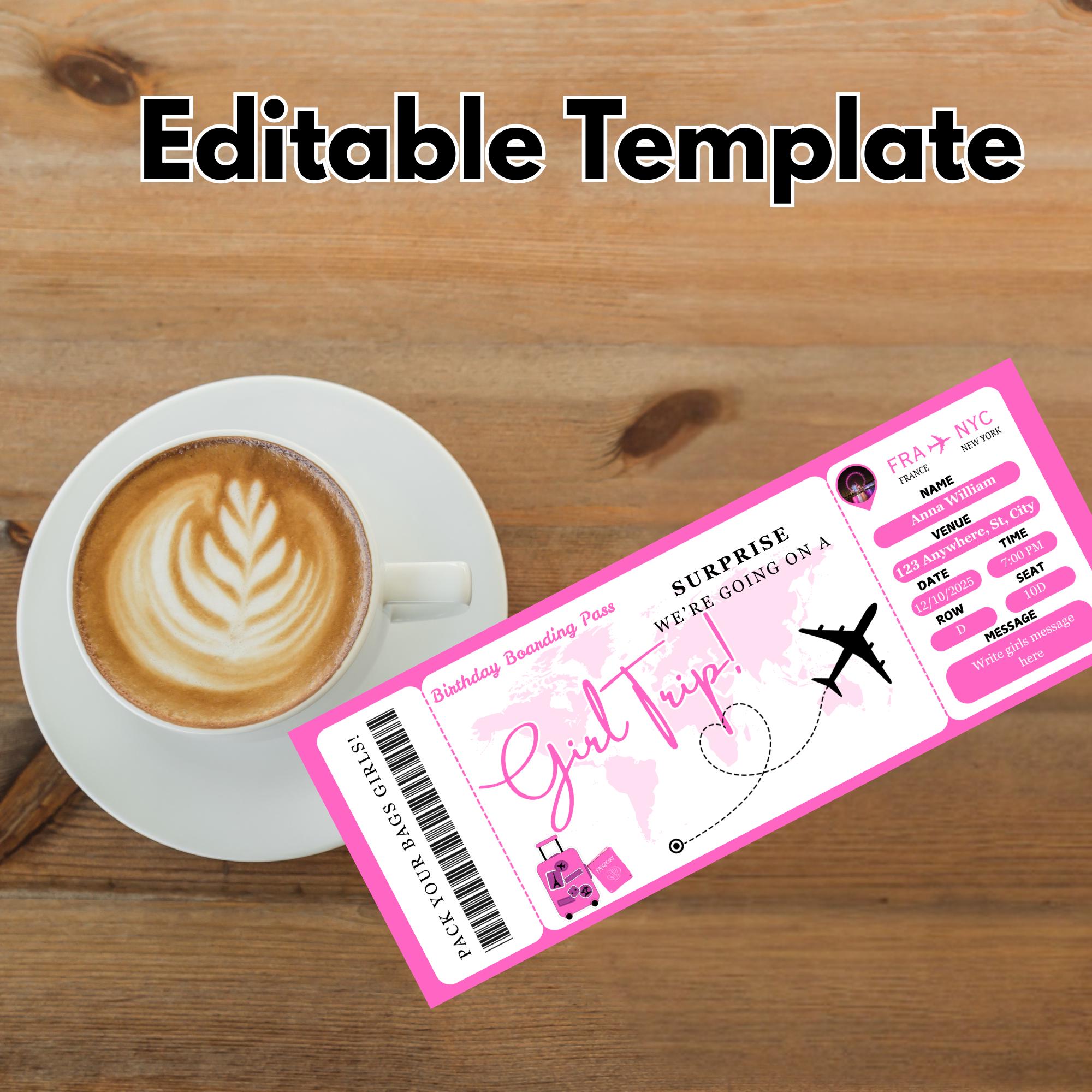 Editable Boarding Pass Template: Girls Trip Invite (digital Download ...