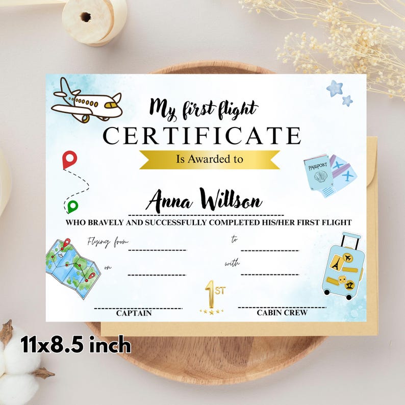 Editable First Flight Certificate: Kids Travel Keepsake (PDF) - Etsy