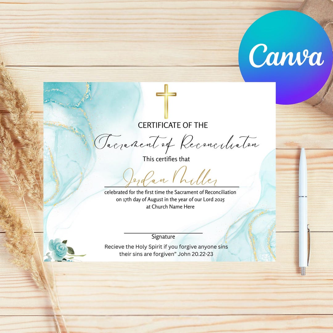 Editable Certificate of Reconciliation Template, Religious Gold ...