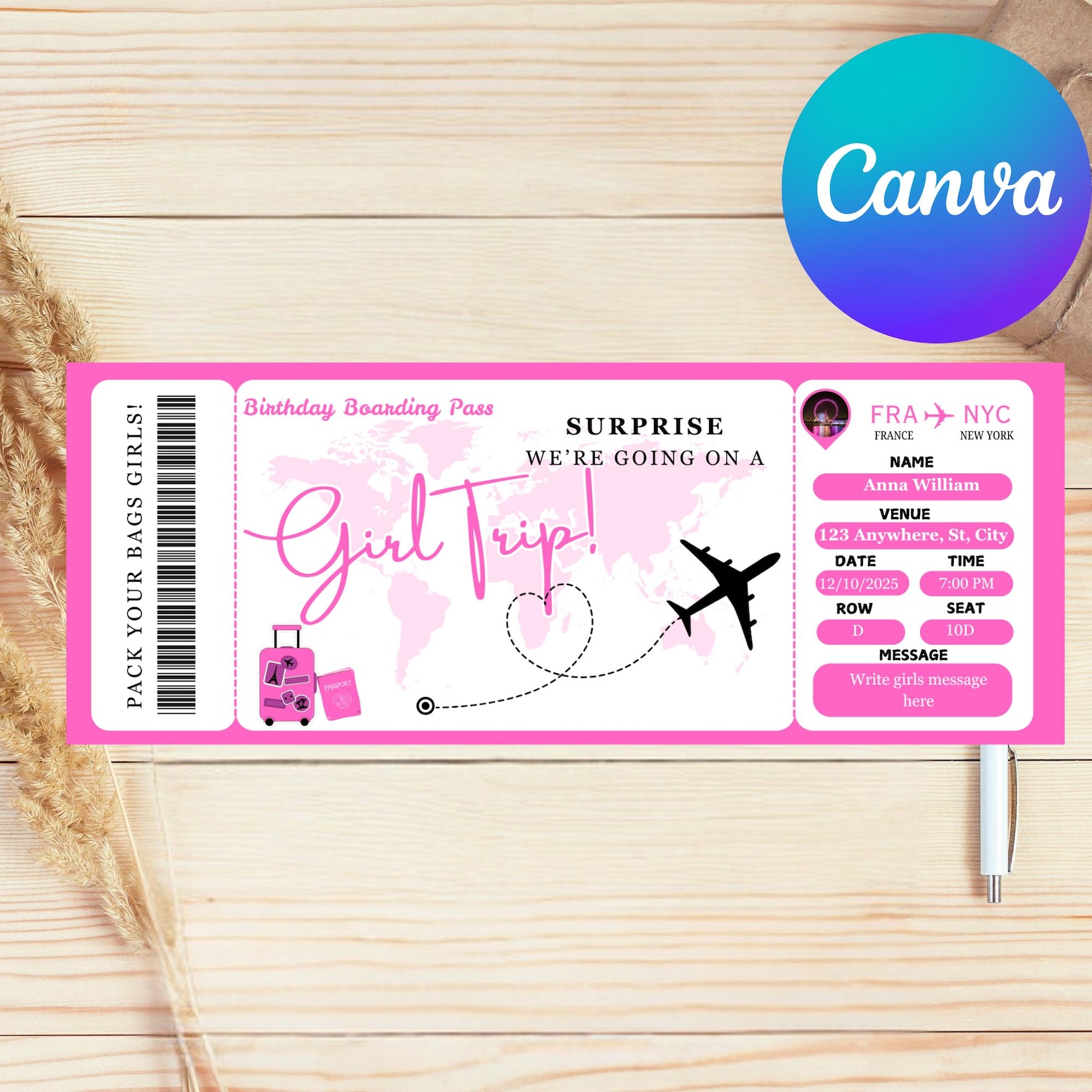 Editable Boarding Pass Template: Girls Trip Invite (digital Download ...