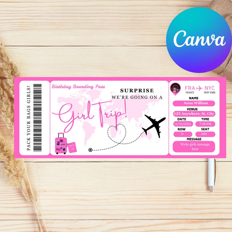 Editable Boarding Pass Template: Girls Trip Invite (digital Download ...
